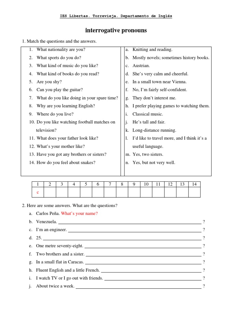 Interrogative Pronouns: IES Libertas. Torrevieja. Departamento de ...