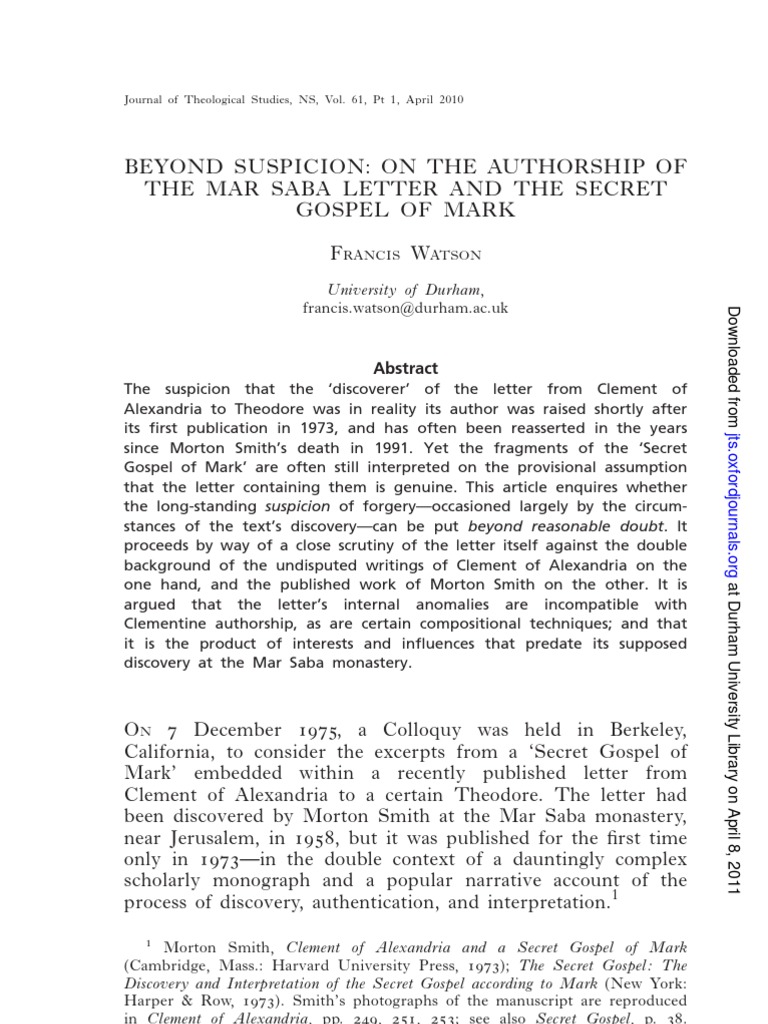 Secret Gospel of Mark | PDF