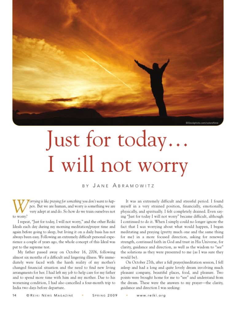 Reiki Principles - Just For Today I Will Not Worry | PDF | Prayer | Faith