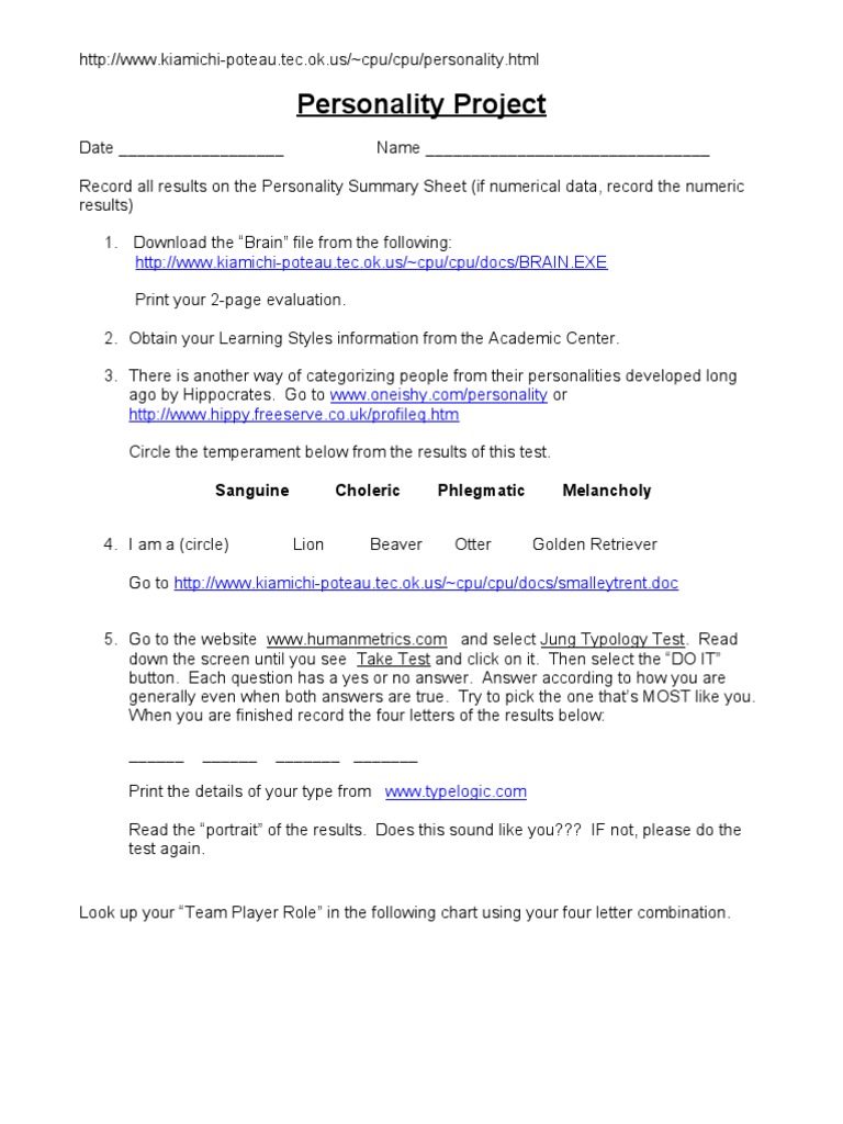 Personality Test Project | PDF | Psychological Theories | Psychological ...