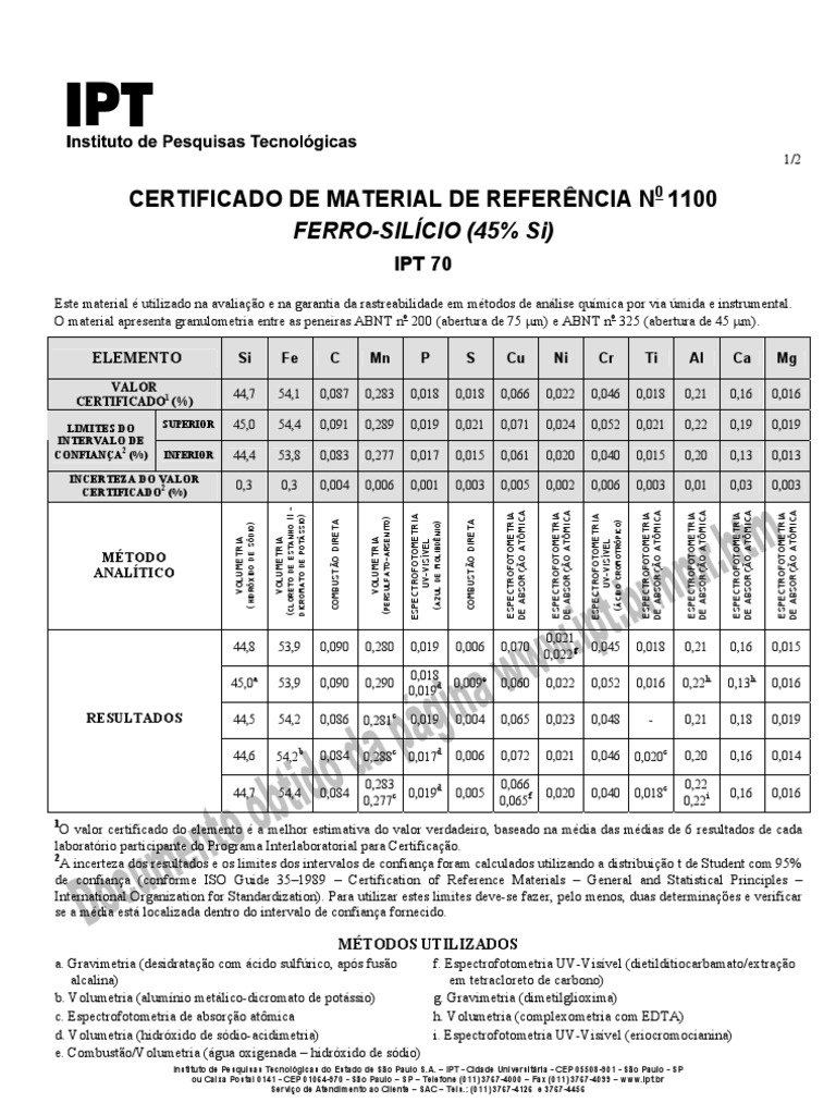 Certificado IPT-70 | PDF | Átomos | Elementos químicos