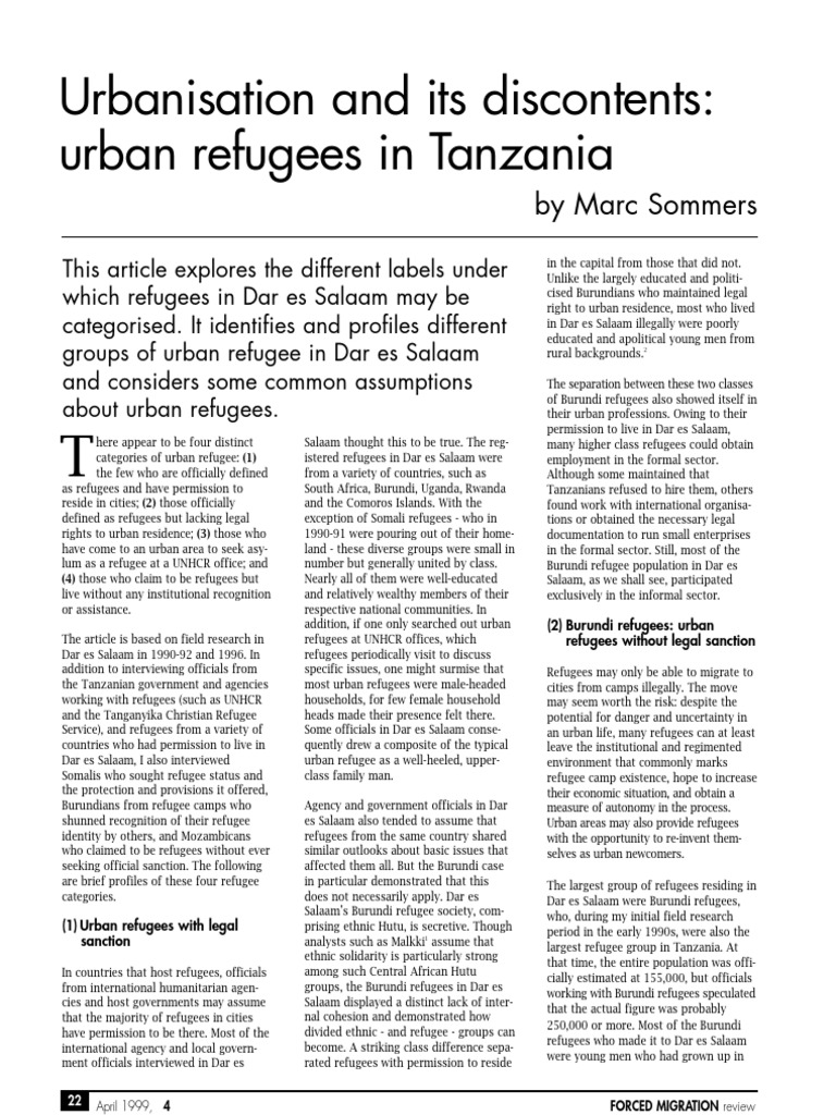 Profiling Urban Refugee Groups in Dar es Salaam: A Study of Refugees ... Profiling Urban Refugee Groups in Dar es Salaam: A Study of Refugees ...
