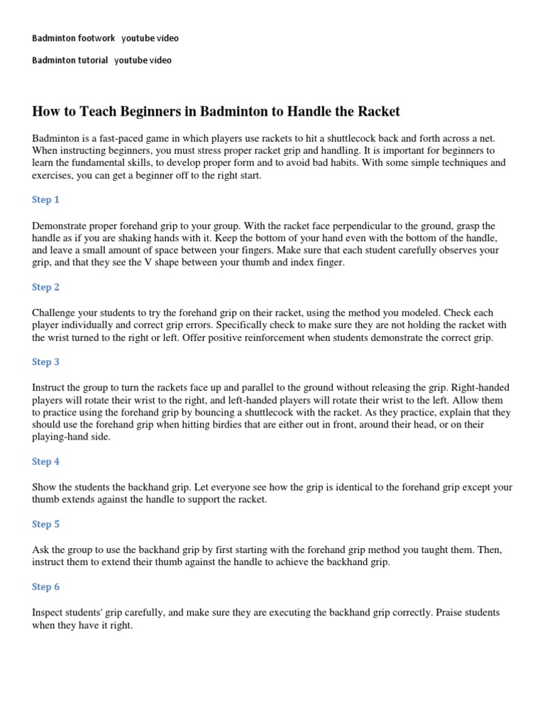 Badminton Training For Kids | PDF | Racquet Sports | Athletic Sports