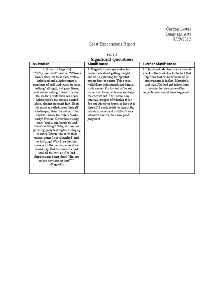 Great Expectations Report | PDF | Estella (Great Expectations) | Great ...
