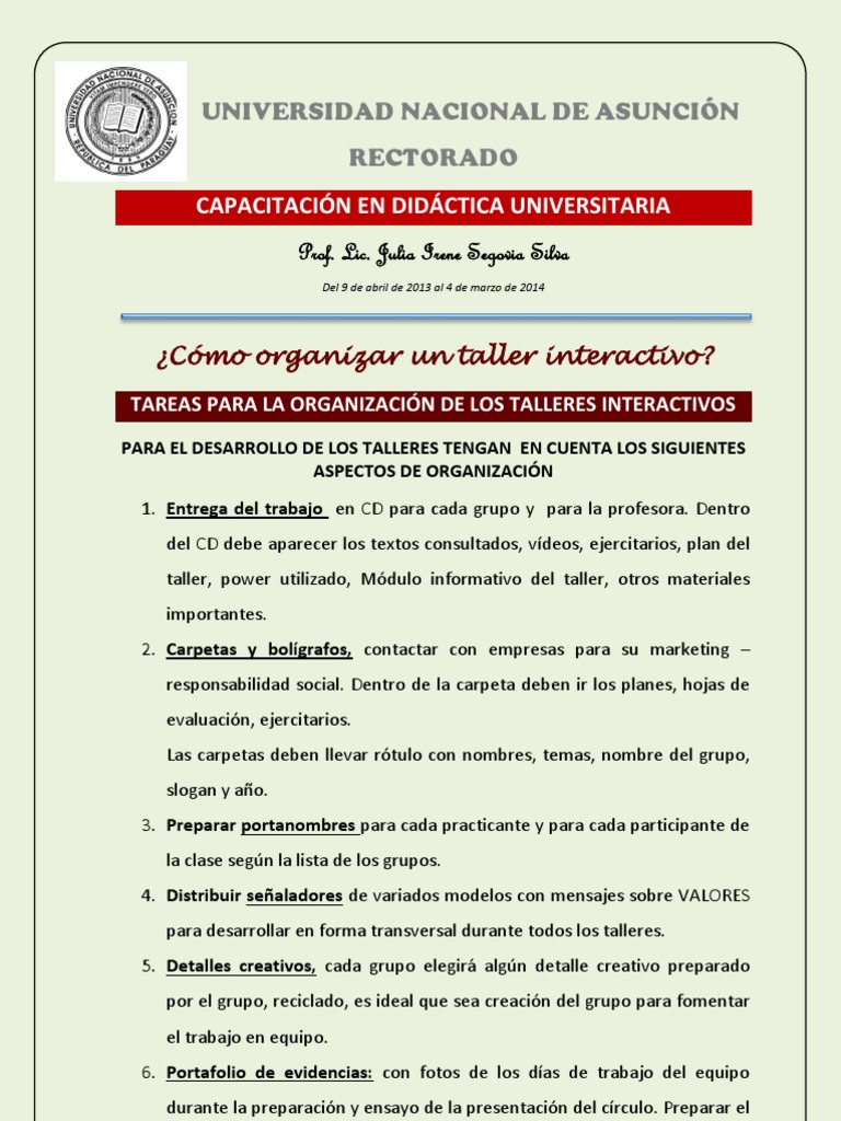 Cómo Organizar Talleres Interactivos | PDF | Maestros | Aprendizaje