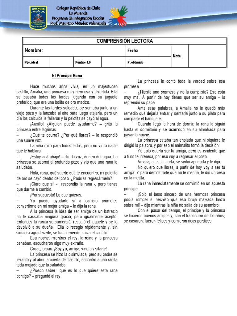 Comprensión Lectora El Príncipe Rana | PDF | Ocio