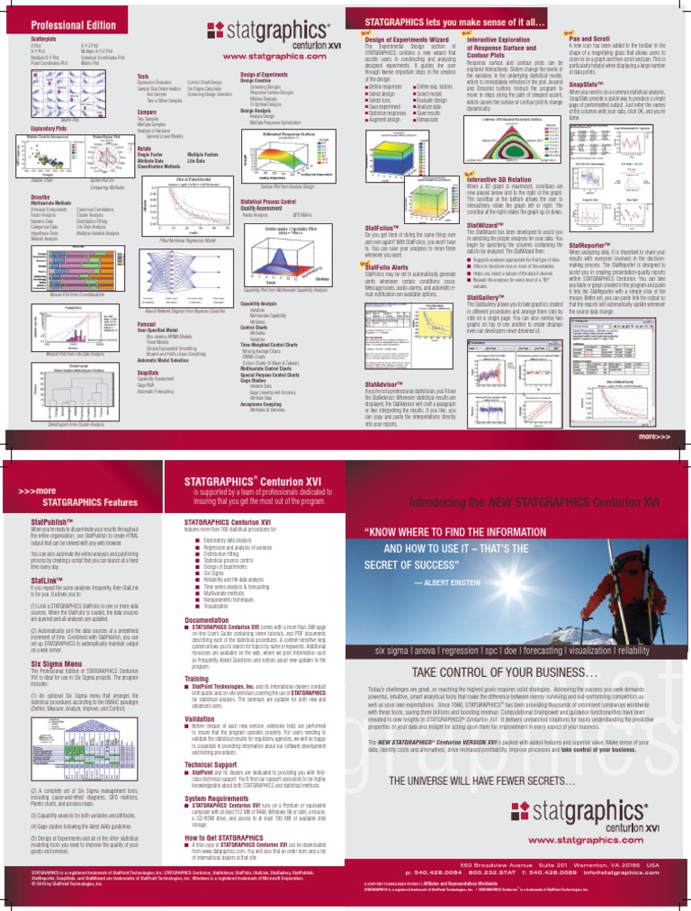 Professional Edition: Statgraphics Lets You Make Sense of It All | PDF | Data Analysis | Statistics