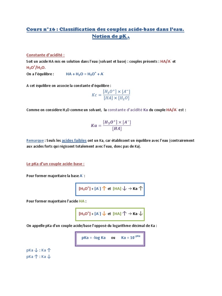 Classification des couples acide-base en eau | PDF