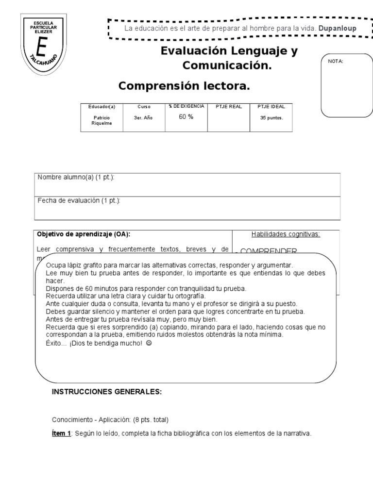 Evaluación de Historias de Franz | PDF | Comprensión lectora | Comunicación