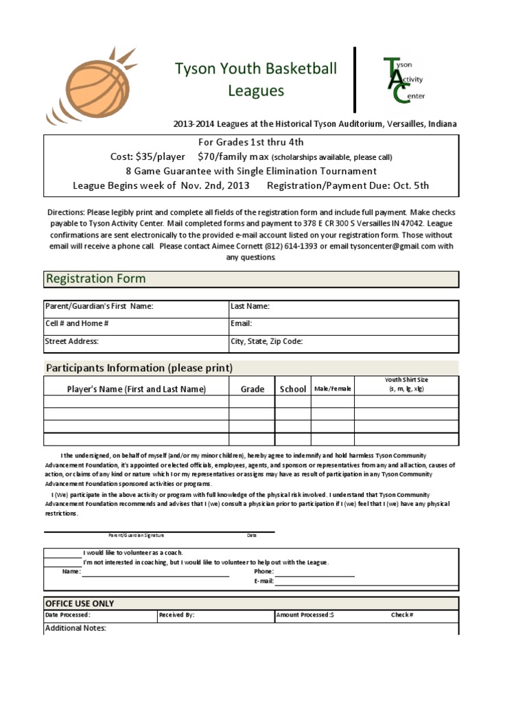 Tyson Youth Basketball Registration Form | PDF