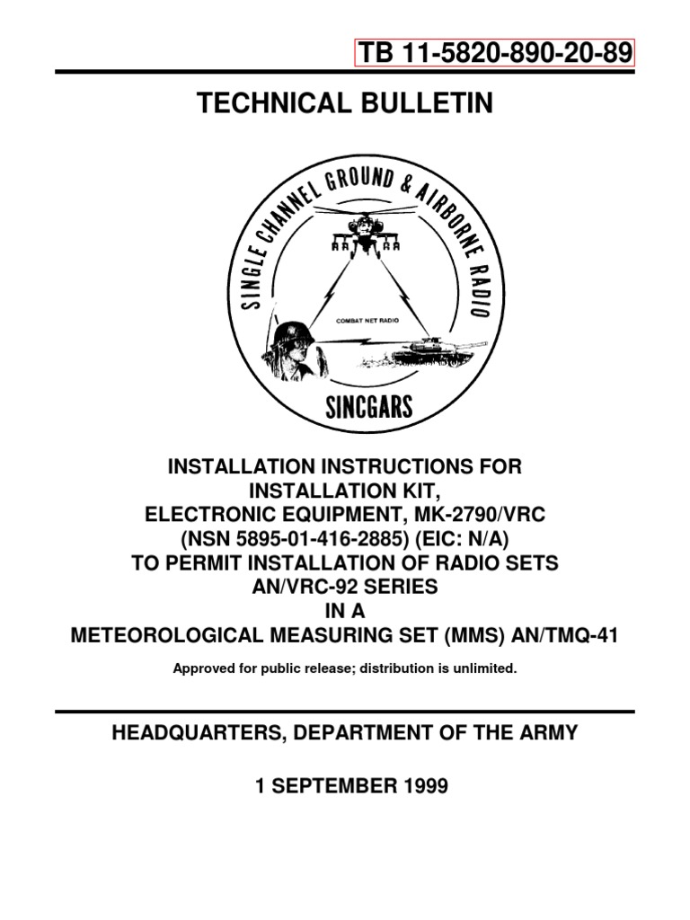 TB 11-5820-890-20-89 Installation of MK-2790/VRC in An An/tmq-41 | PDF ...