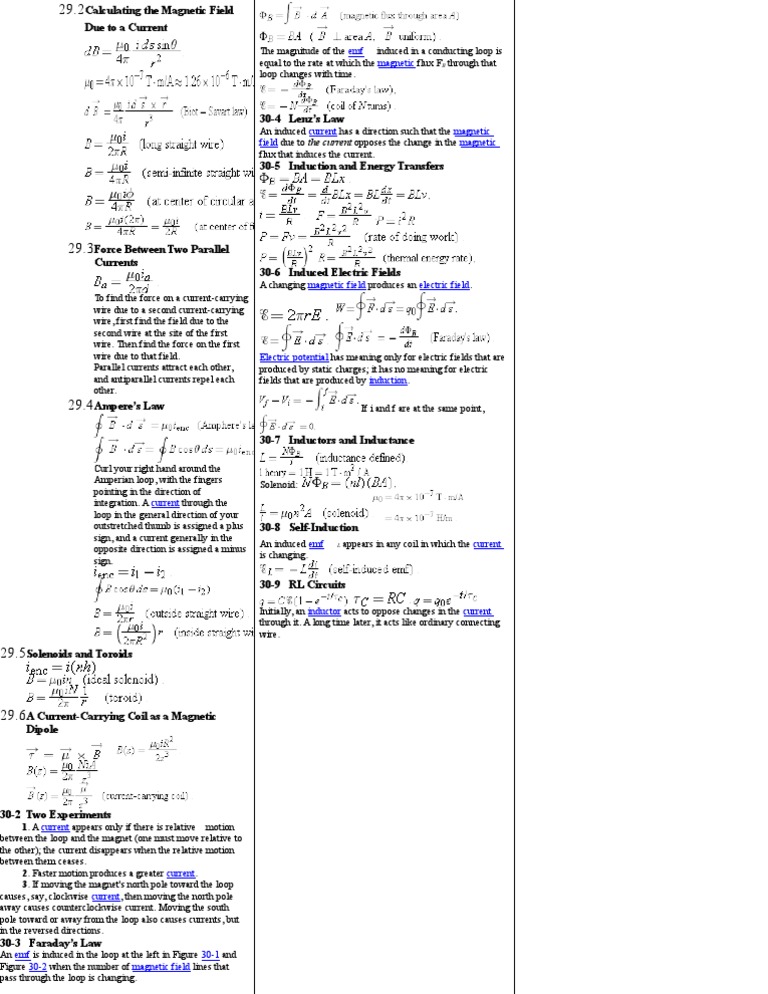 Physics 108 Equations Sheet | PDF | Magnetic Field | Electromagnetic ...
