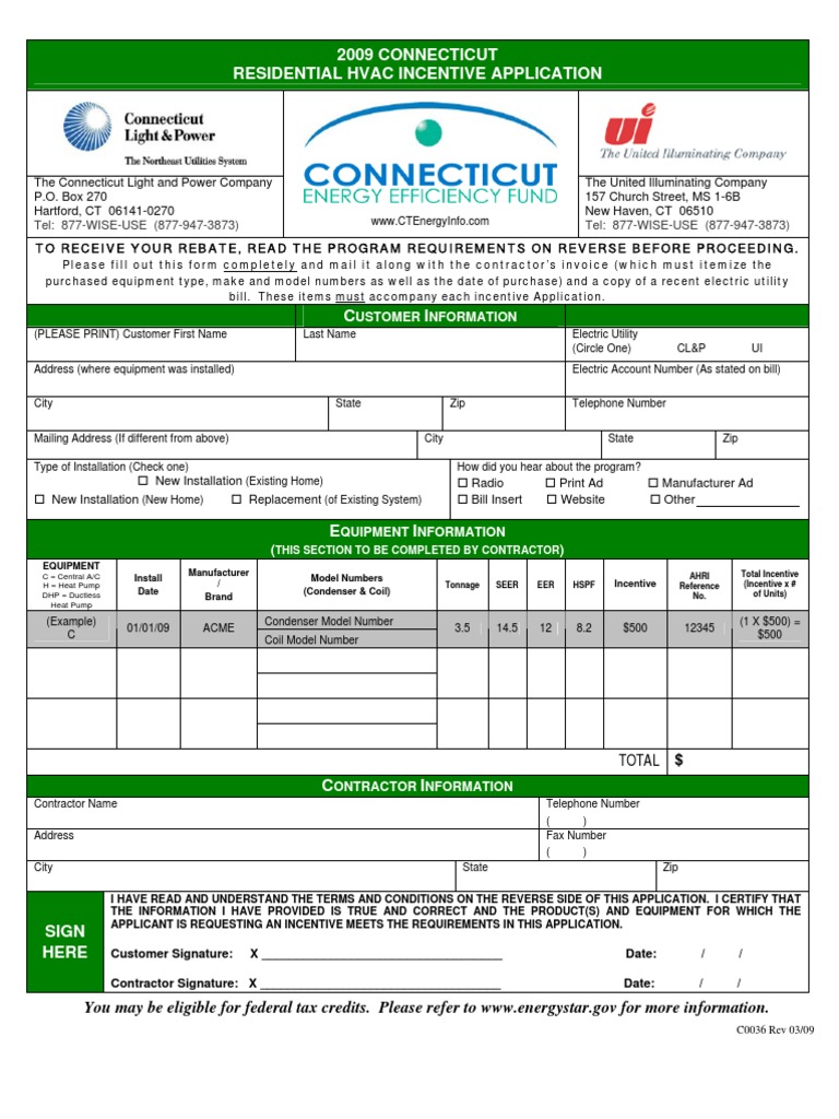 Connecticut 2009 HVAC Rebate Application | PDF
