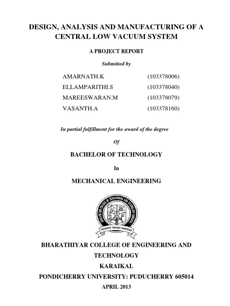 Design, Analysis and Manufacturing of A Central Low Vacuum System | PDF ...