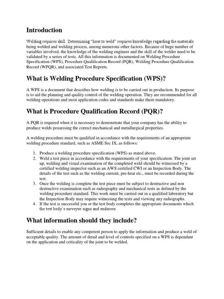 Introduction Wps and PQR | Welding | Engineering
