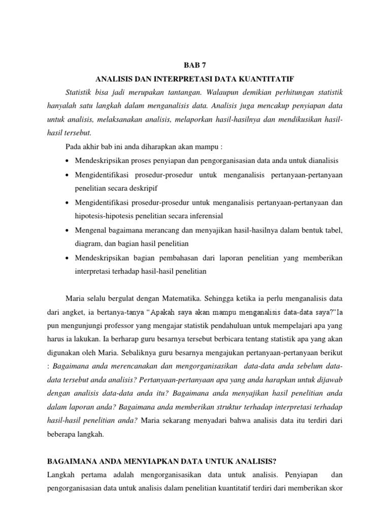Bab 7 Analisis Dan Interpretasi Data Kuantitatif Docx1 | PDF | Karier & Perkembangan