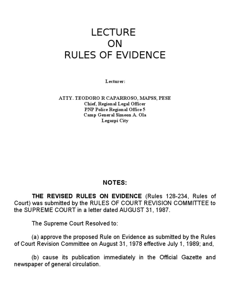 Rules of Evidence | PDF | Evidence (Law) | Relevance (Law)