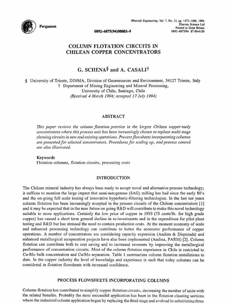 Column Flotation Circuits in Chilean Copper Concentrators | PDF | Flow ...