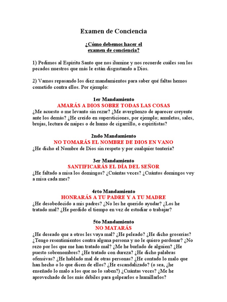 Los 10 Mandamientos y Examen de Conciencia | PDF | Pecado | Creencia religiosa y doctrina