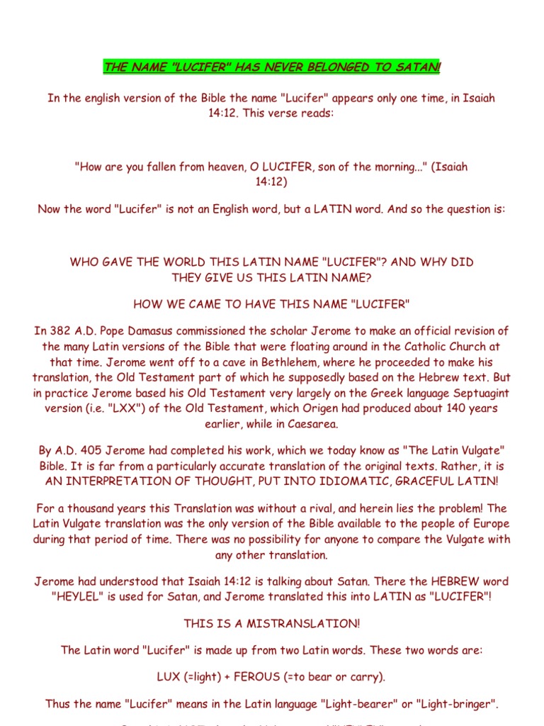The True Meaning of Lucifer in Scripture | PDF | Lucifer | Septuagint