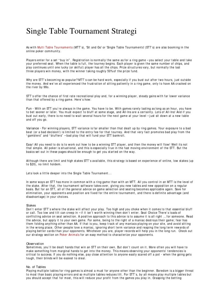 Single Table Tournament Strategy | PDF