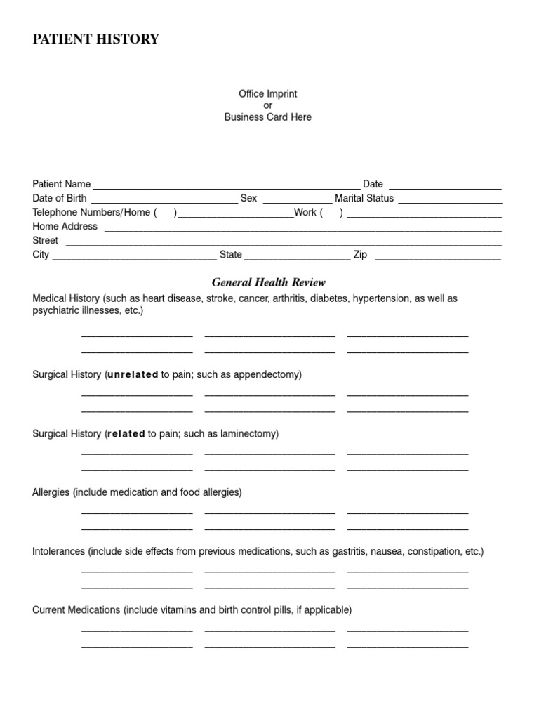 Patient Health History Questionnaire | PDF | Self-Improvement