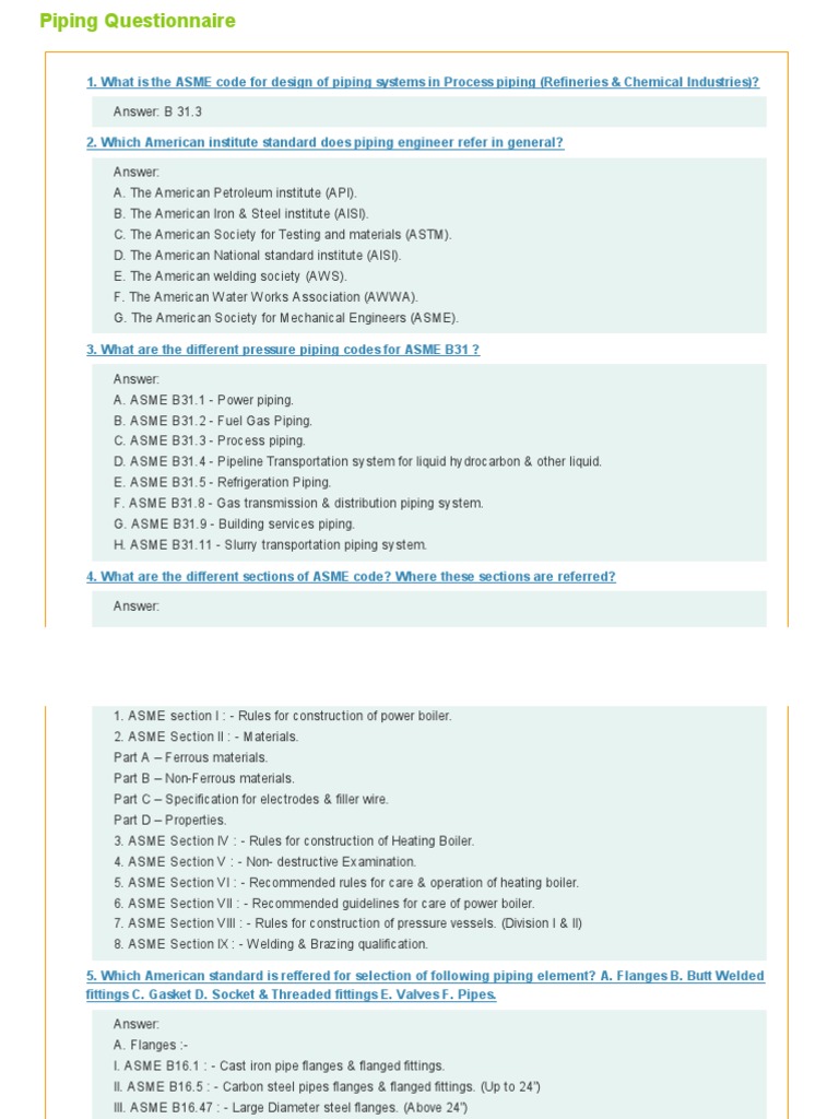 Piping Questionnaire - Piping Study | PDF | Pipe (Fluid Conveyance) | Valve