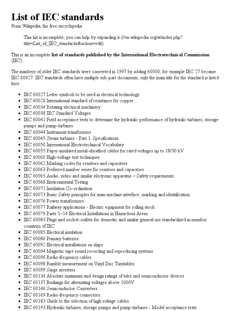 List of IEC Standards - Wikipedia, The Free Encyclopedia | PDF ...