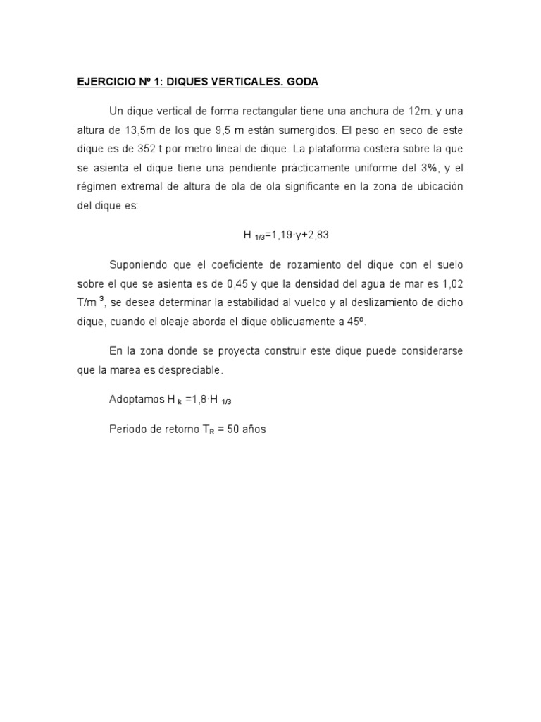 Ejercicio #1. Diques Verticales - Goda | PDF | Geografía Física ...