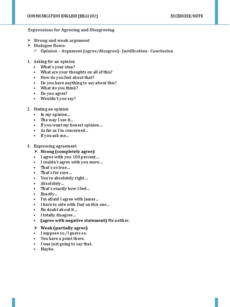 Expressions for Agreeing and Disagreeing | PDF