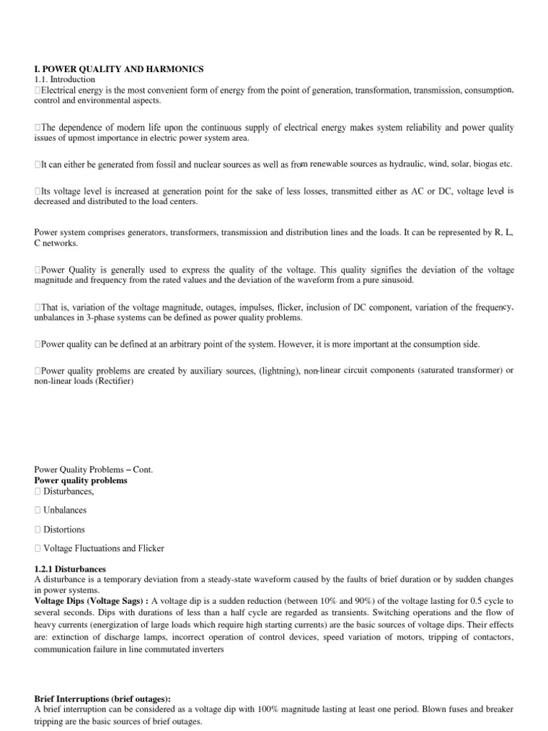 Power Quality Issues and Harmonics | PDF | Distortion | Electric Power System
