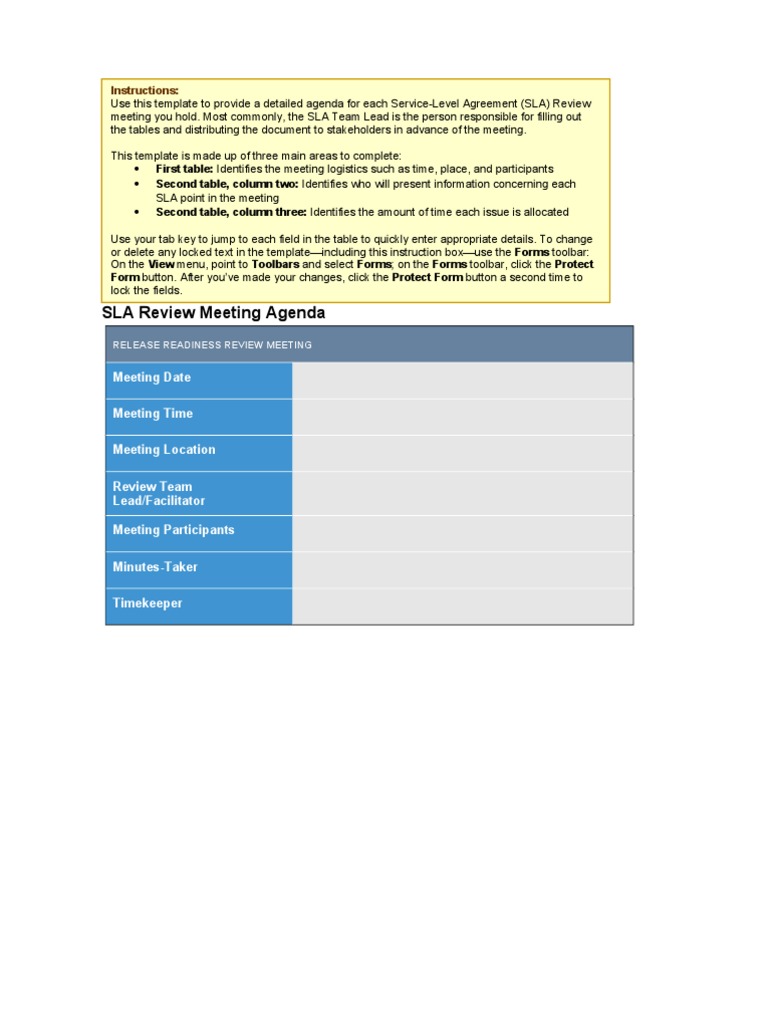 Ops_SLA_Meeting Agenda_Template.doc | Service Level Agreement | Facilitator