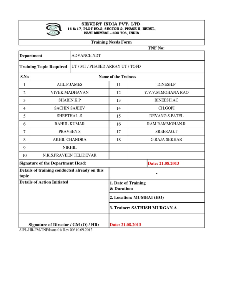 Training Needs Form | PDF