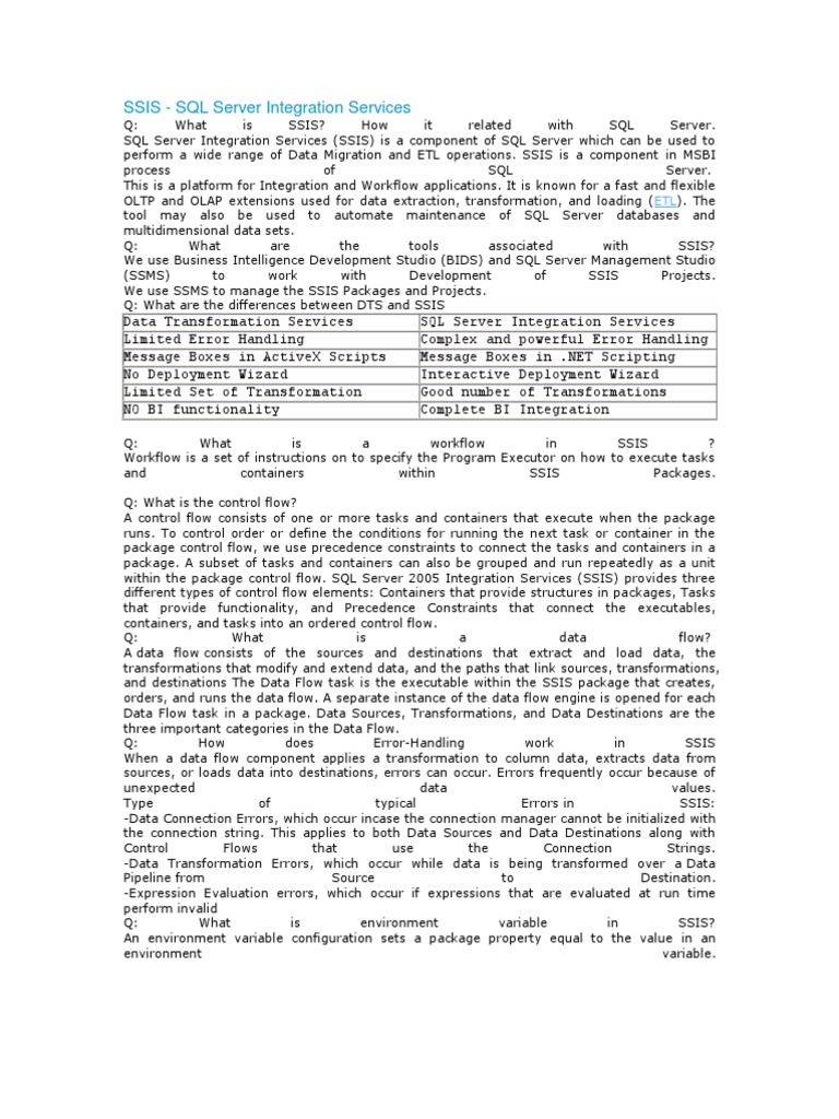 An In-Depth Overview of SQL Server Integration Services (SSIS) | PDF | Microsoft Sql Server ...