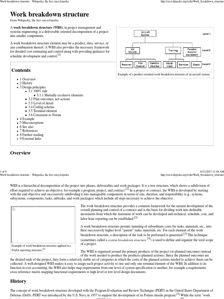 Work Breakdown Structure - Wikipedia, The Free Encyclopedia | PDF ...
