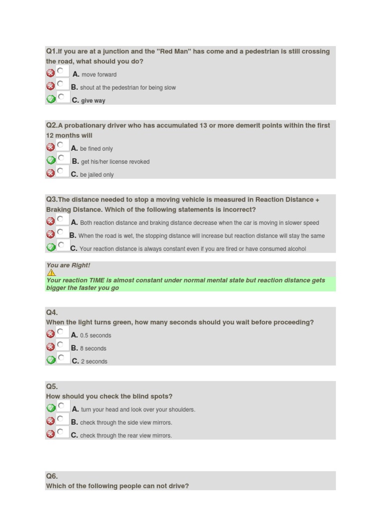 Basic Theory Test Singapore | PDF | Traffic | Traffic Light