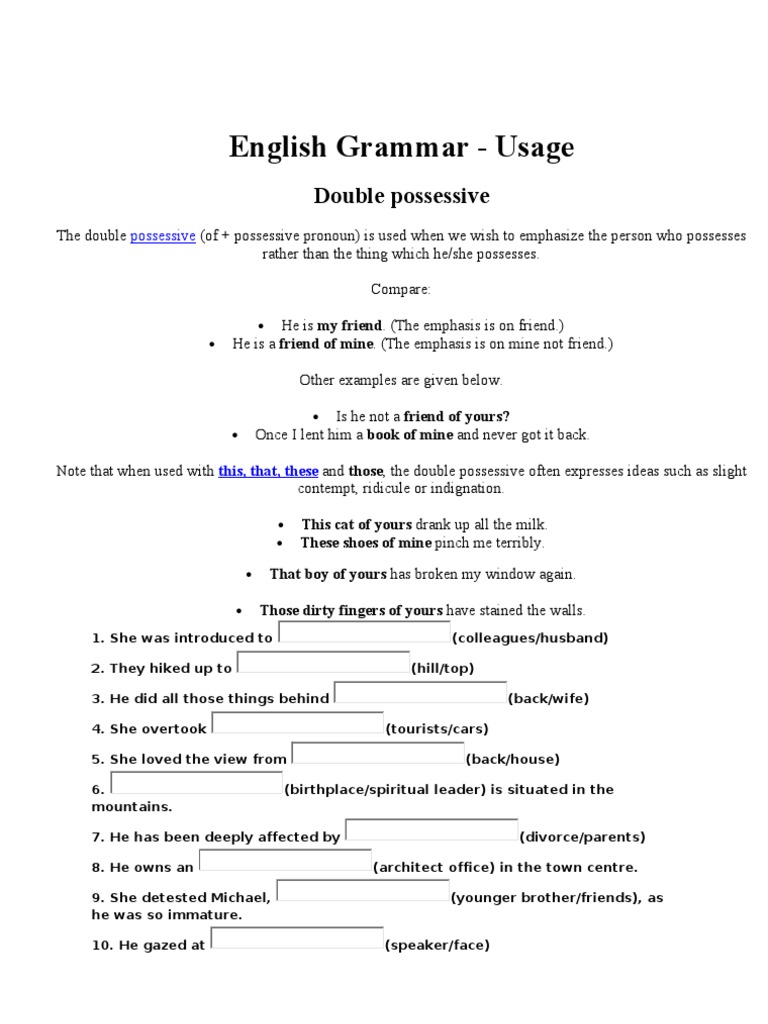 English Grammar - Usage: Double Possessive | PDF