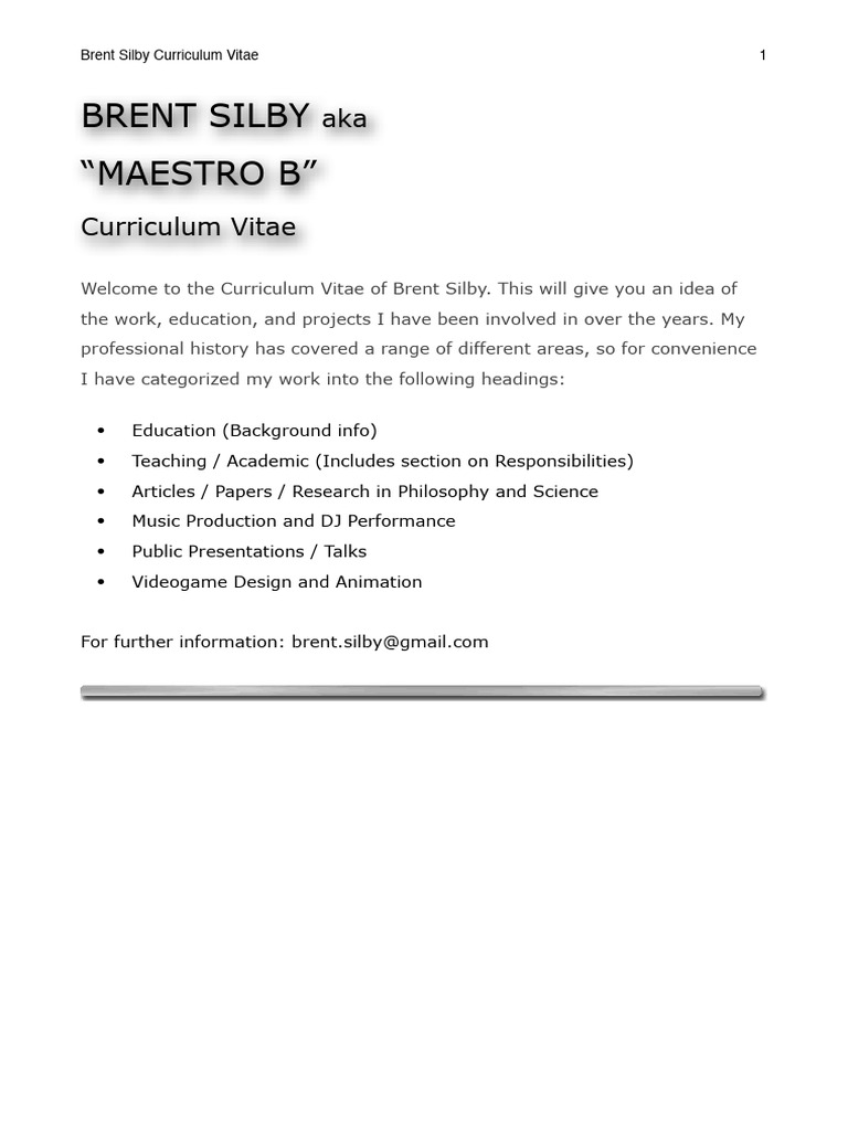 Brent Silby Curriculum Vitae | PDF | Schools | Qualia