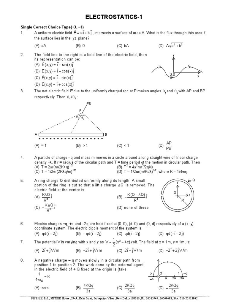 Test Paper 1 Electrostatics | PDF | Electric Charge | Electric Field