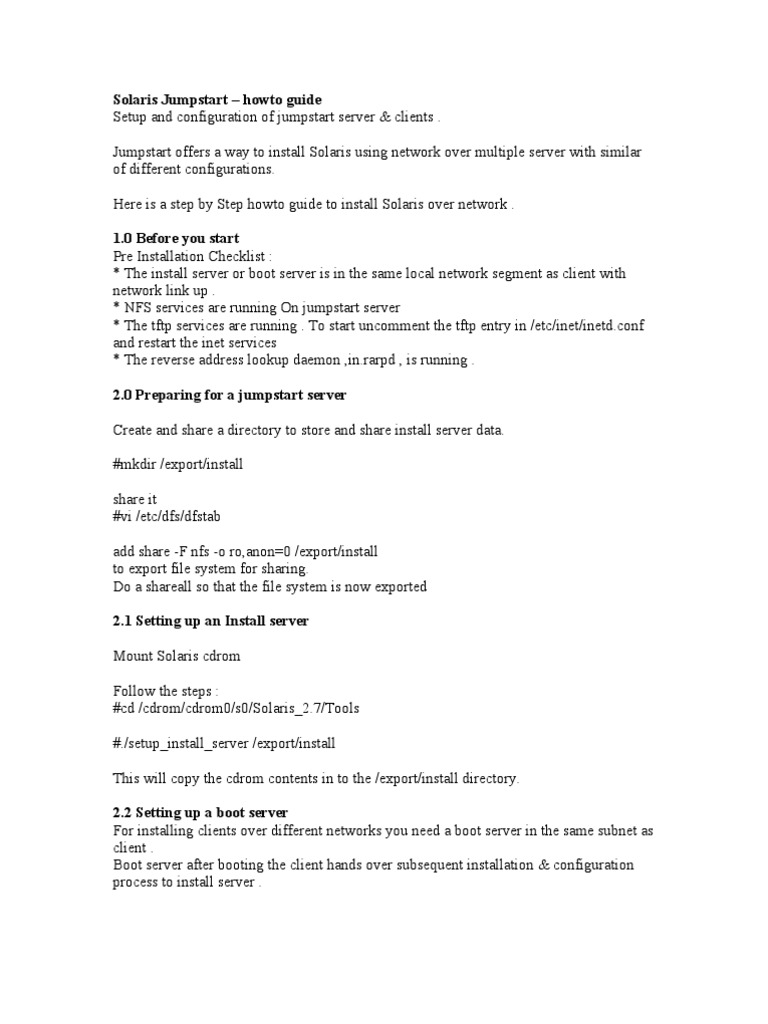 Solaris Jumpstart | PDF | Booting | Server (Computing)