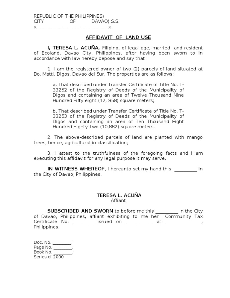 Affidavit of Agricultural Land Use | PDF