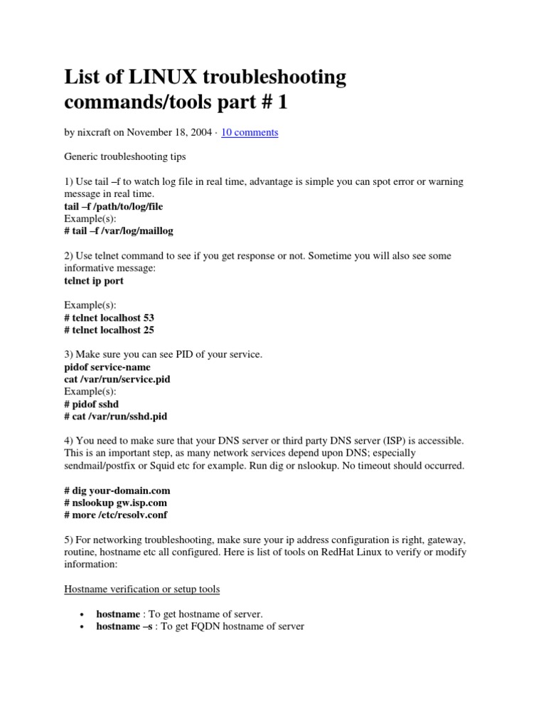 List Of Linux Troubleshooting Commands Network Interface Controller Computer Network 
