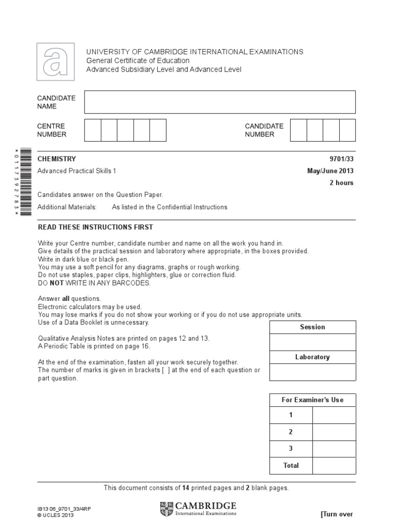 9701 s13 QP 33 | PDF | Precipitation (Chemistry) | Solubility