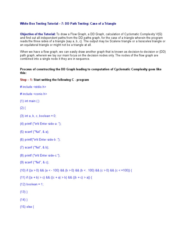 White Box Testing Tutorial - 7: DD Path Testing: Case of A Triangle | PDF