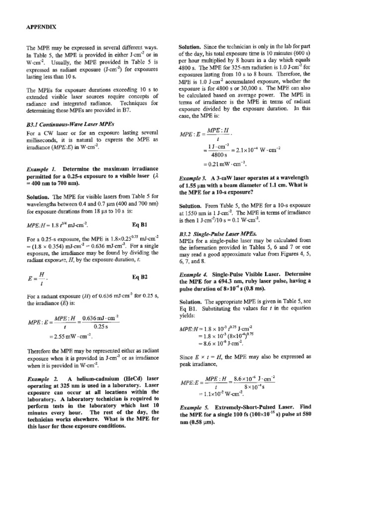 ANSI Z136.1 Example Calculations PDF | PDF