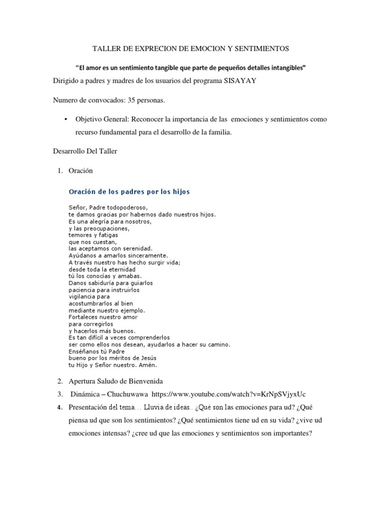 Taller de Expresion de Sentimientos | PDF | Oración | Las emociones