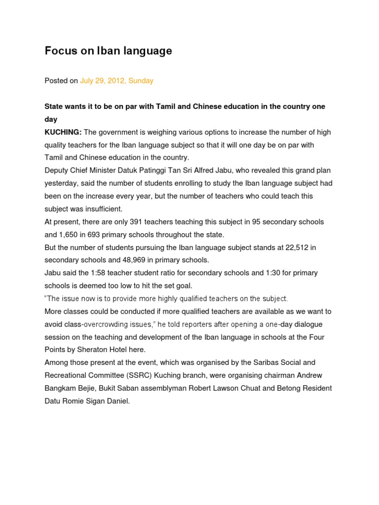 Article On Iban Language Development | PDF | Teachers | Cognition