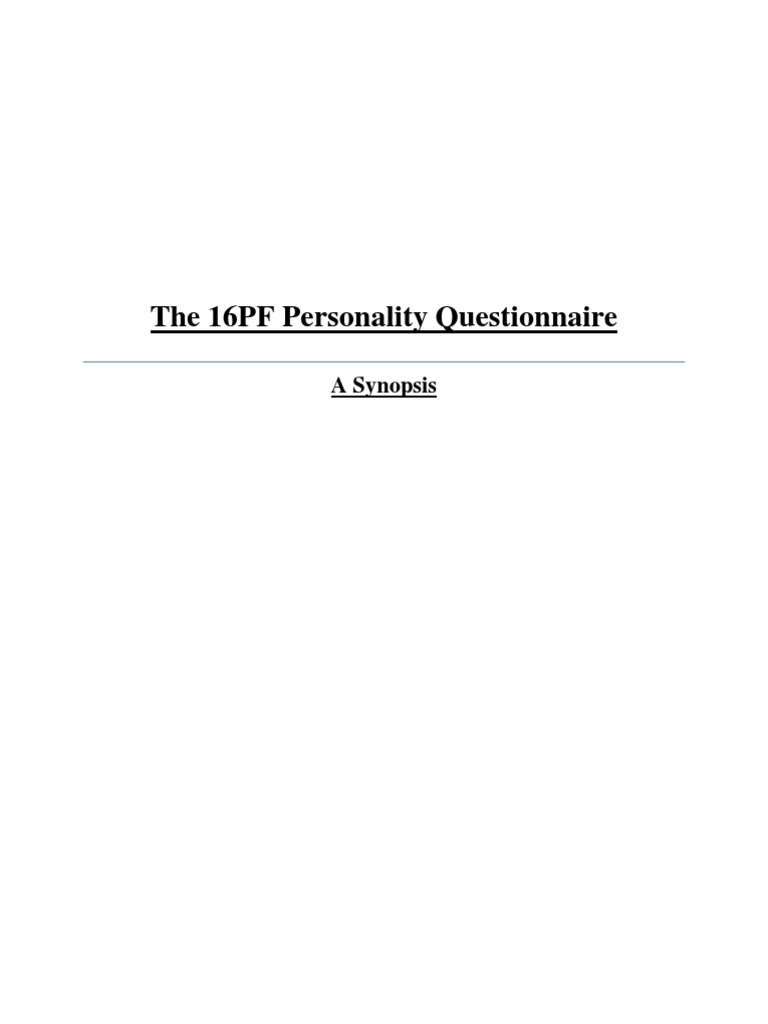 The 16PF Personality Questionnaire - Final | PDF | Tests | Psychology