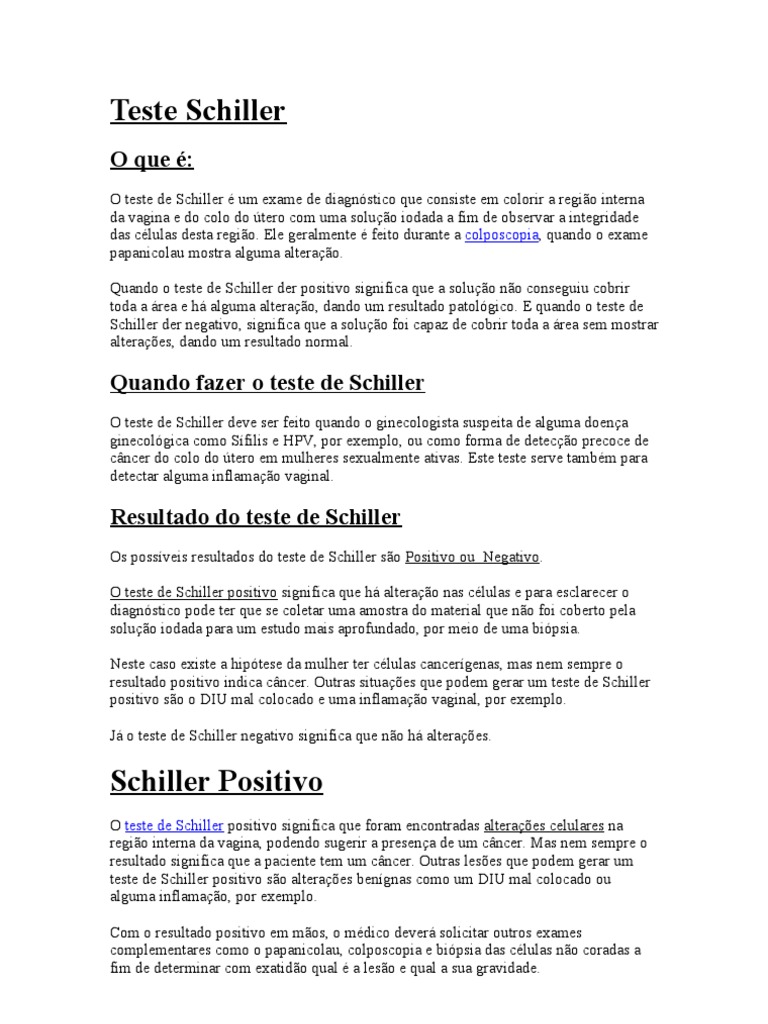 RESUMO Teste Schiller | PDF | Câncer cervical | Câncer