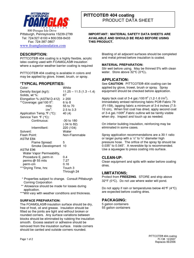 Pittcote 404 PDF | PDF | Insulator (Electricity) | Manmade Materials